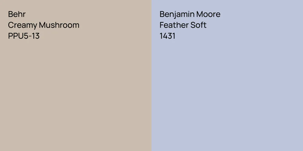 Behr Creamy Mushroom vs. Benjamin Moore Feather Soft comparison