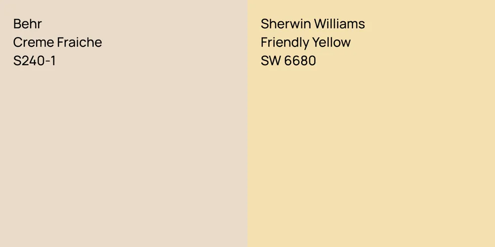 Behr Creme Fraiche vs. Sherwin Williams Friendly Yellow comparison
