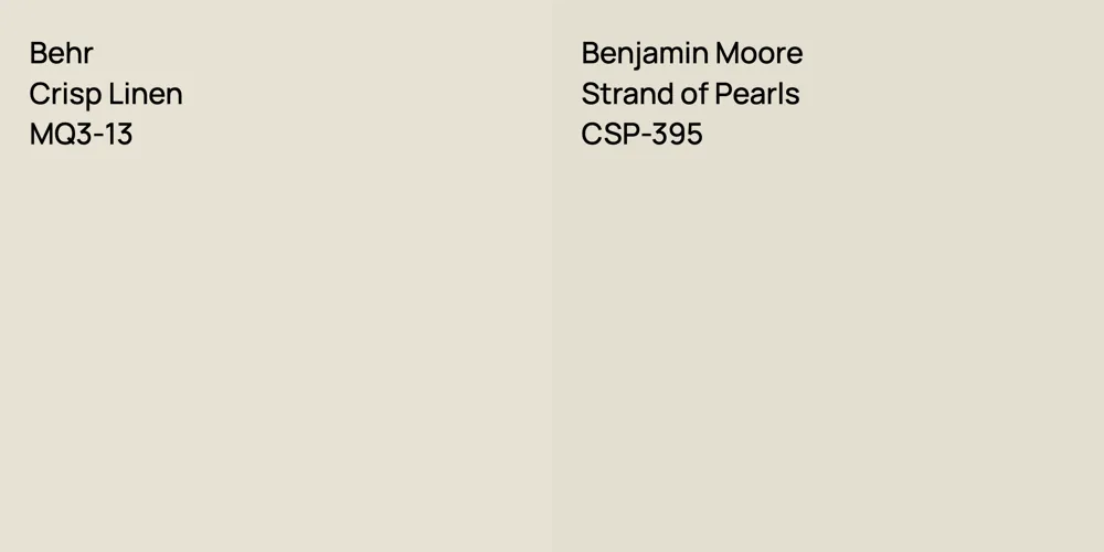 Behr Crisp Linen vs. Benjamin Moore Strand of Pearls comparison