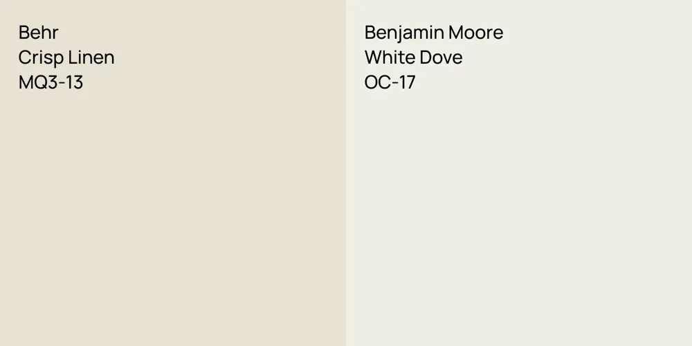 Behr Crisp Linen vs. Benjamin Moore White Dove comparison