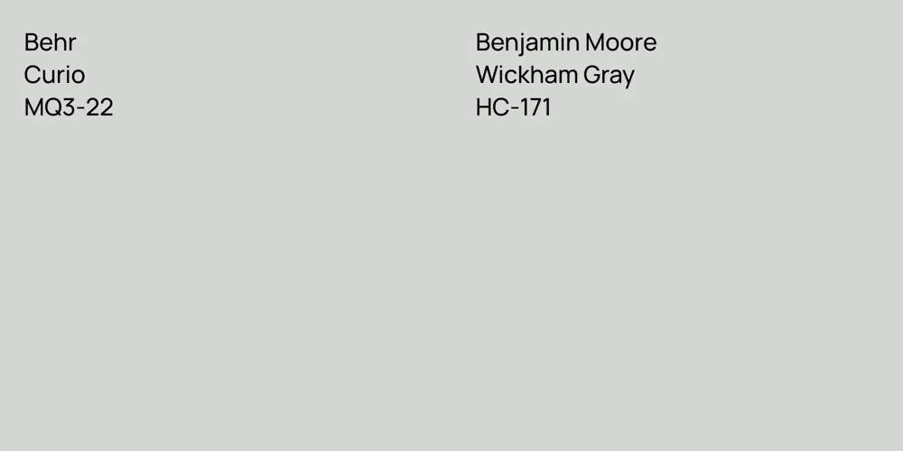 Behr Curio vs. Benjamin Moore Wickham Gray comparison