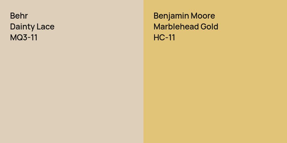 Behr Dainty Lace vs. Benjamin Moore Marblehead Gold comparison