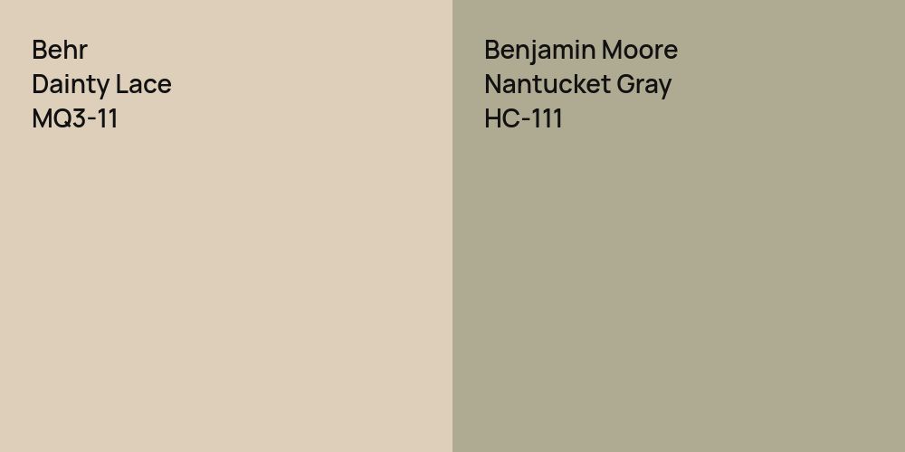 Behr Dainty Lace vs. Benjamin Moore Nantucket Gray comparison