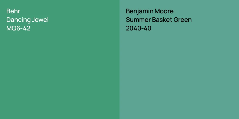 Behr Dancing Jewel vs. Benjamin Moore Summer Basket Green comparison