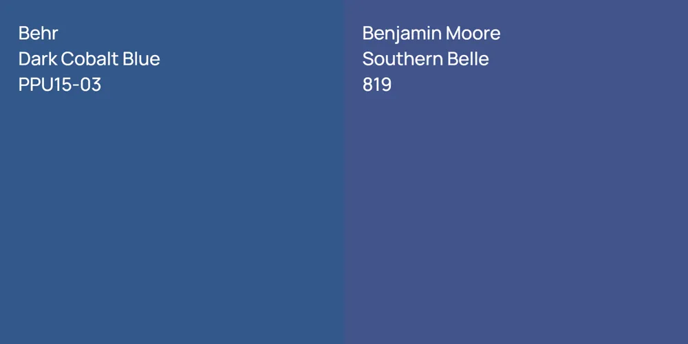 Behr Dark Cobalt Blue vs. Benjamin Moore Southern Belle comparison