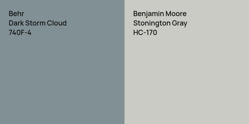 Behr Dark Storm Cloud vs. Benjamin Moore Stonington Gray comparison