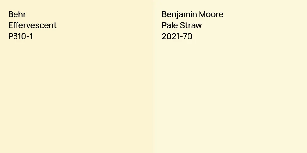 Behr Effervescent vs. Benjamin Moore Pale Straw comparison