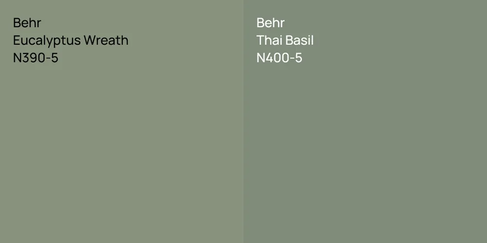 Behr Eucalyptus Wreath vs. Behr Thai Basil comparison
