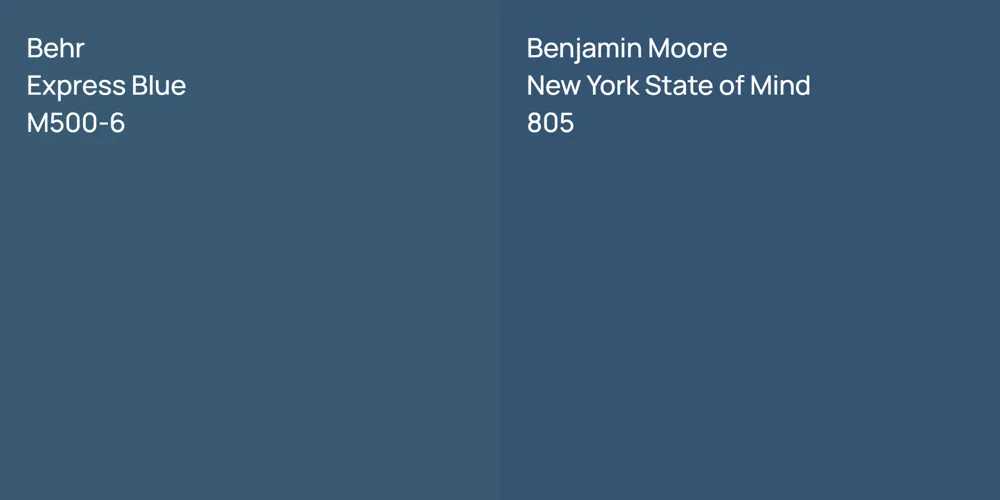 Behr Express Blue vs. Benjamin Moore New York State of Mind comparison