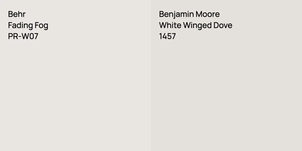 Behr Fading Fog vs. Benjamin Moore White Winged Dove comparison