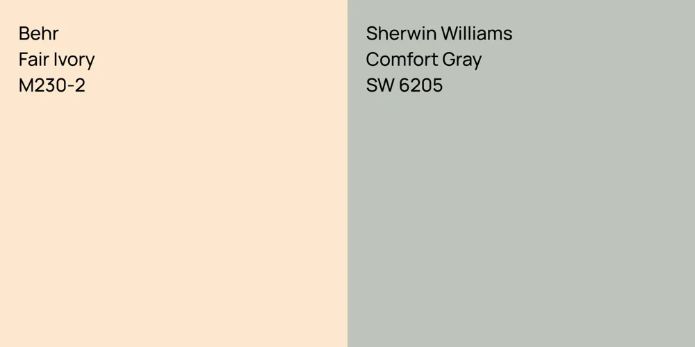 Behr Fair Ivory vs. Sherwin Williams Comfort Gray comparison