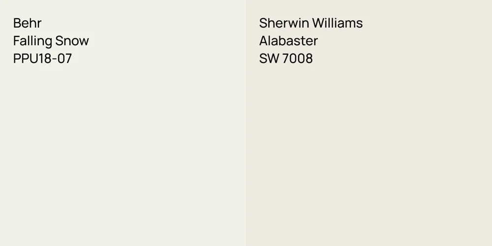 Behr Falling Snow vs. Sherwin Williams Alabaster comparison