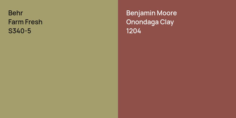 Behr Farm Fresh vs. Benjamin Moore Onondaga Clay comparison