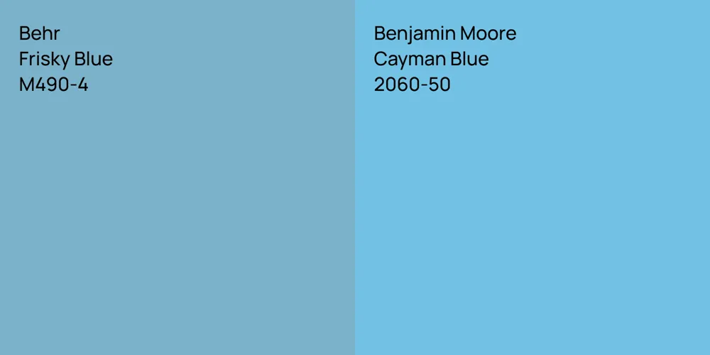 Behr Frisky Blue vs. Benjamin Moore Cayman Blue comparison