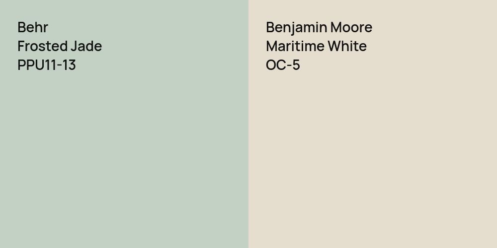 Behr Frosted Jade vs. Benjamin Moore Maritime White comparison