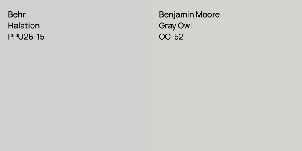Behr Halation vs. Benjamin Moore Gray Owl comparison