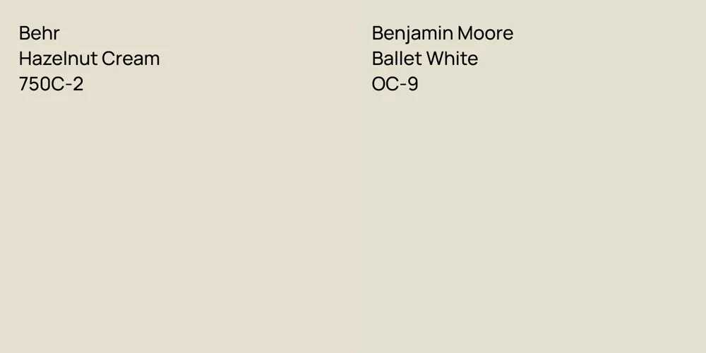 Behr Hazelnut Cream vs. Benjamin Moore Ballet White comparison