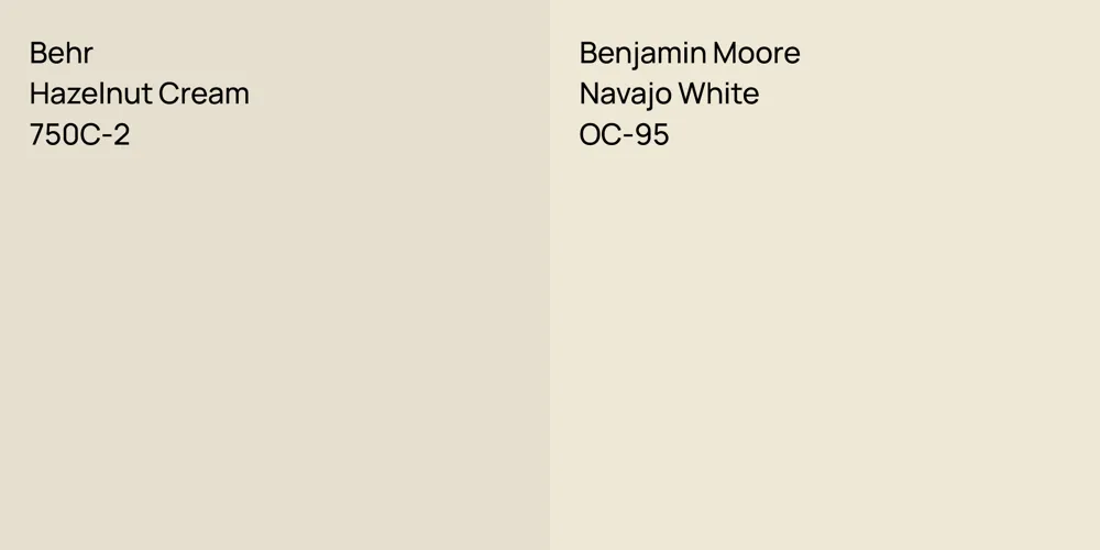 Behr Hazelnut Cream vs. Benjamin Moore Navajo White comparison