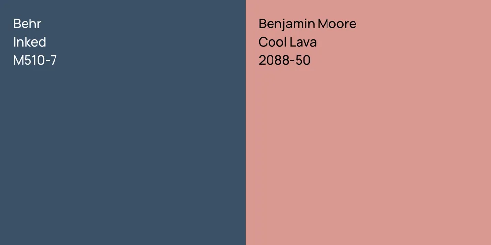 Behr Inked vs. Benjamin Moore Cool Lava comparison