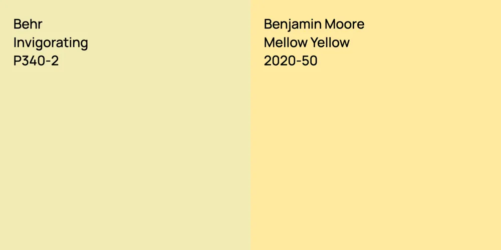 Behr Invigorating vs. Benjamin Moore Mellow Yellow comparison