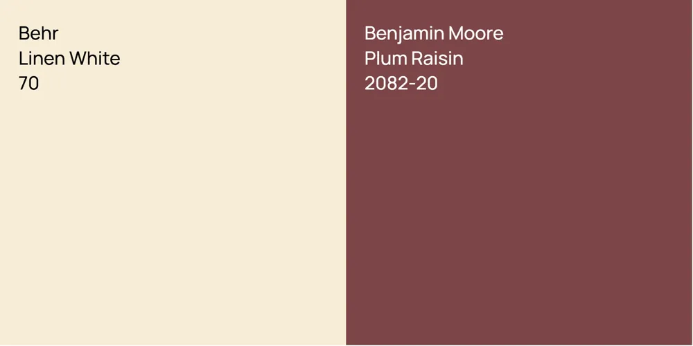 Behr Linen White vs. Benjamin Moore Plum Raisin comparison
