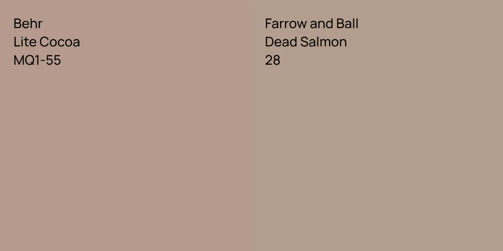 Behr Lite Cocoa vs. Farrow and Ball Dead Salmon comparison