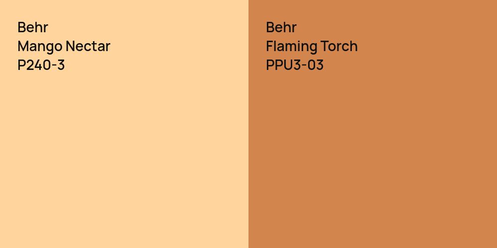 Behr Mango Nectar vs. Behr Flaming Torch comparison