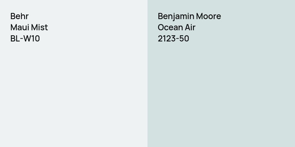 Behr Maui Mist vs. Benjamin Moore Ocean Air comparison