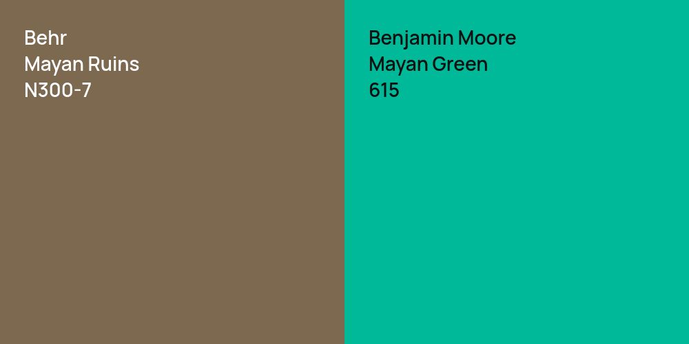 Behr Mayan Ruins vs. Benjamin Moore Mayan Green comparison