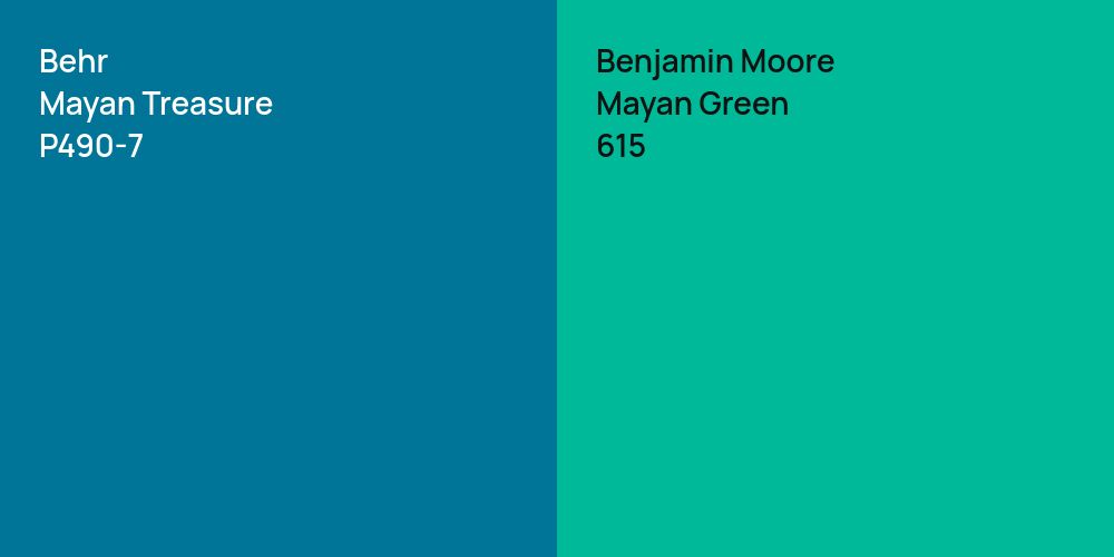 Behr Mayan Treasure vs. Benjamin Moore Mayan Green comparison