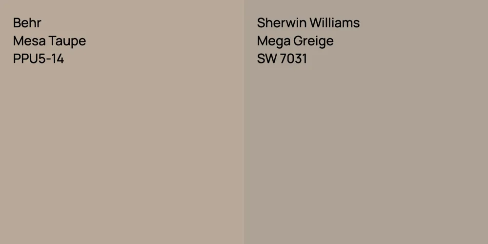 Behr Mesa Taupe vs. Sherwin Williams Mega Greige comparison