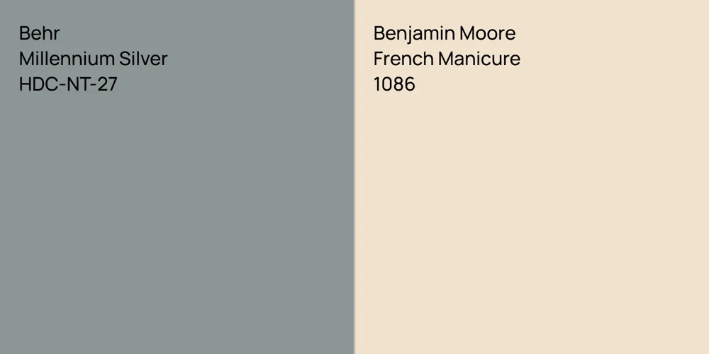 Behr Millennium Silver vs. Benjamin Moore French Manicure comparison