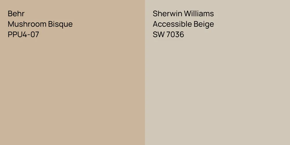 Behr Mushroom Bisque vs. Sherwin Williams Accessible Beige comparison