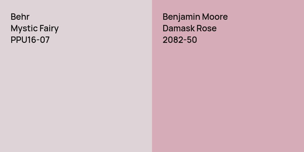 Behr Mystic Fairy vs. Benjamin Moore Damask Rose comparison