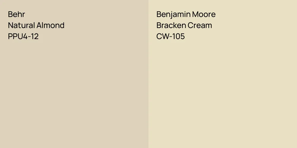 Behr Natural Almond vs. Benjamin Moore Bracken Cream comparison