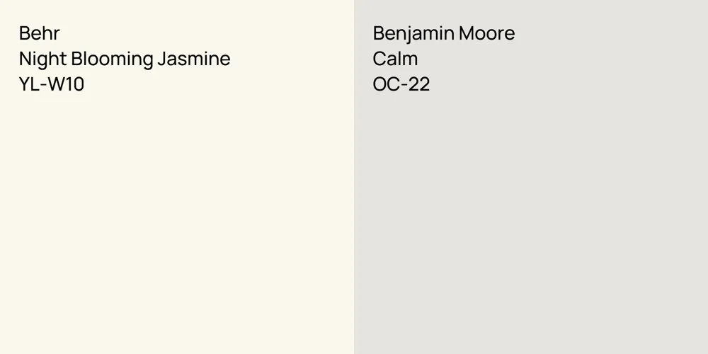 Behr Night Blooming Jasmine vs. Benjamin Moore Calm comparison