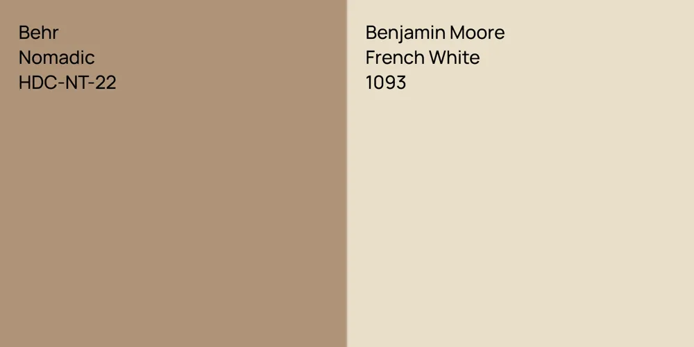 Behr Nomadic vs. Benjamin Moore French White comparison
