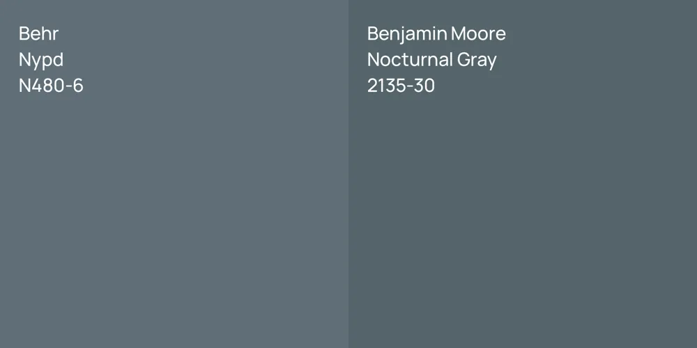 Behr Nypd vs. Benjamin Moore Nocturnal Gray comparison