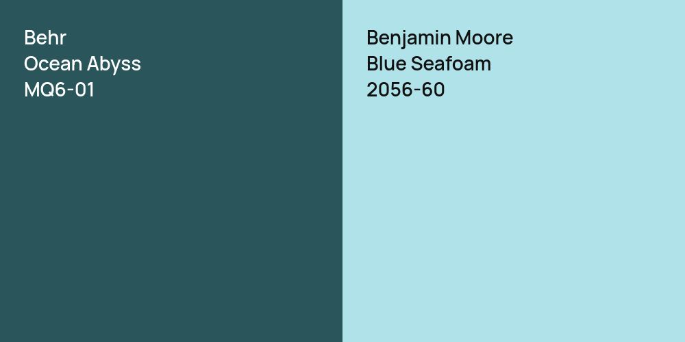 Behr Ocean Abyss vs. Benjamin Moore Blue Seafoam comparison