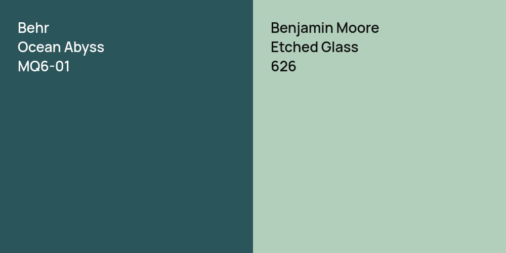 Behr Ocean Abyss vs. Benjamin Moore Etched Glass comparison