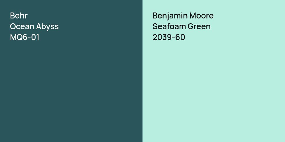 Behr Ocean Abyss vs. Benjamin Moore Seafoam Green comparison