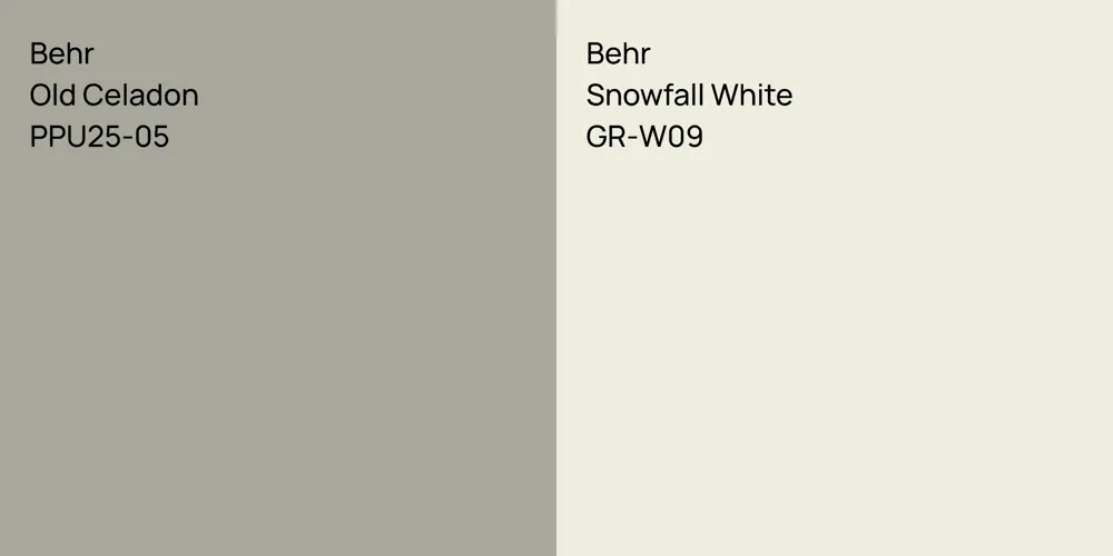Behr Old Celadon vs. Behr Snowfall White comparison