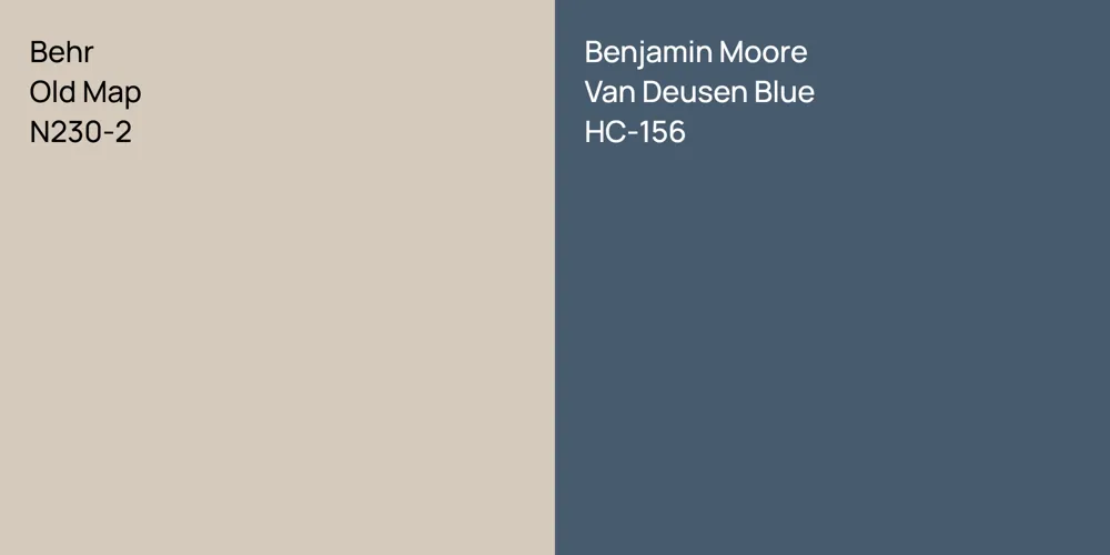 Behr Old Map vs. Benjamin Moore Van Deusen Blue comparison