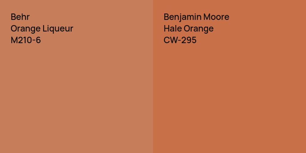 Behr Orange Liqueur vs. Benjamin Moore Hale Orange comparison