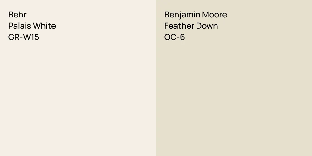 Behr Palais White vs. Benjamin Moore Feather Down comparison