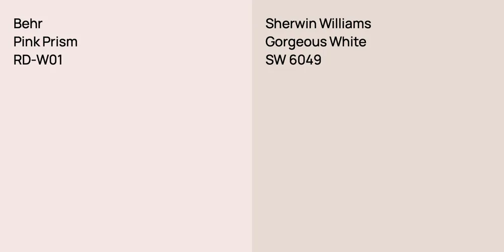 Behr Pink Prism vs. Sherwin Williams Gorgeous White comparison