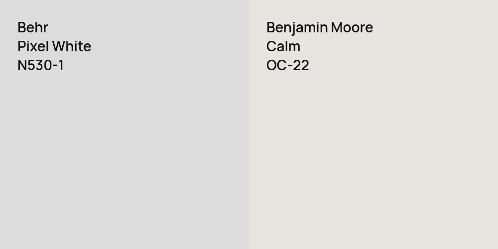 Behr Pixel White vs. Benjamin Moore Calm comparison
