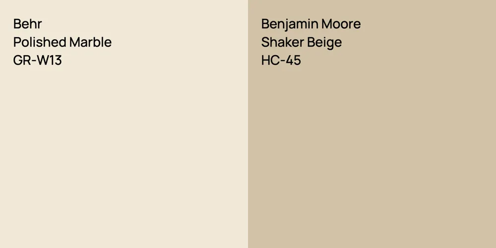 Behr Polished Marble vs. Benjamin Moore Shaker Beige comparison