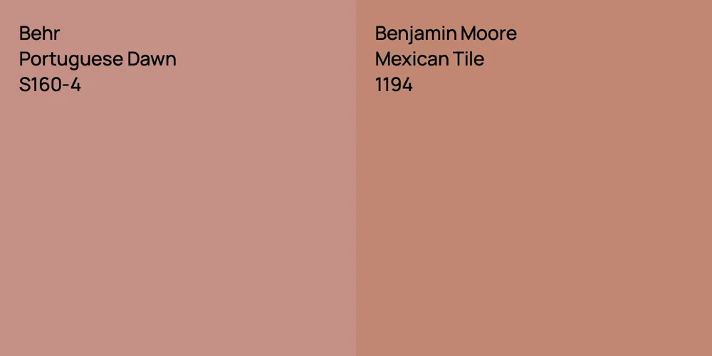 Behr Portuguese Dawn vs. Benjamin Moore Mexican Tile comparison
