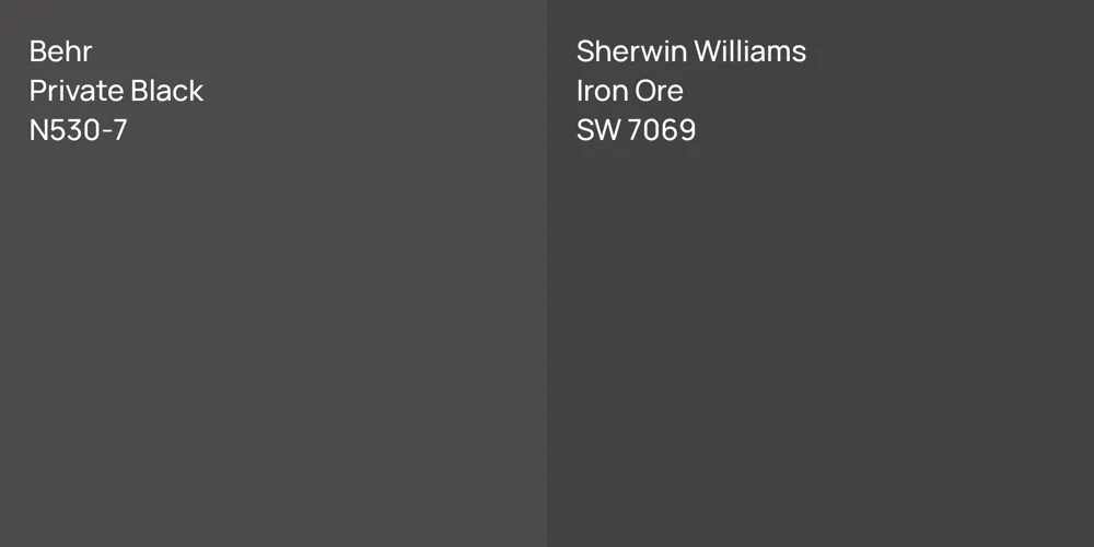 Behr Private Black vs. Sherwin Williams Iron Ore comparison
